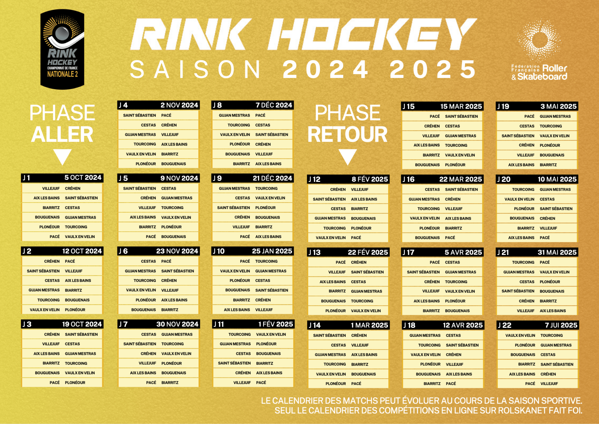 Calendrier 2024-2025 - Fédération Française de Roller & Skateboard